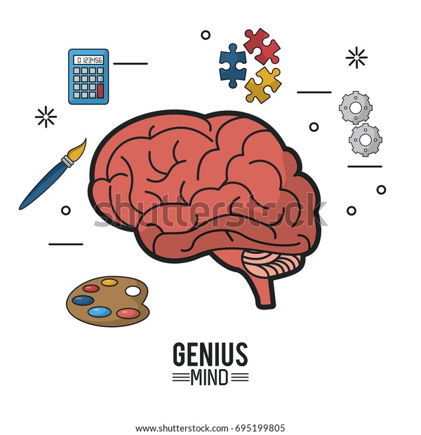 Colorful Poster Genius Mind Brain Closeup Stock Vector (Royalty Free ...