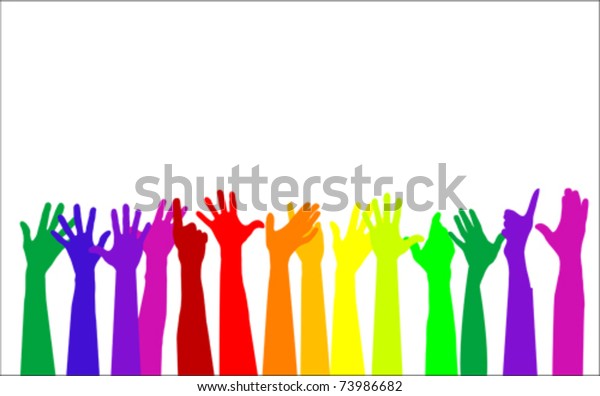 Colorful Raising Hands Hands Concept Stock Vector (Royalty Free) 73986682