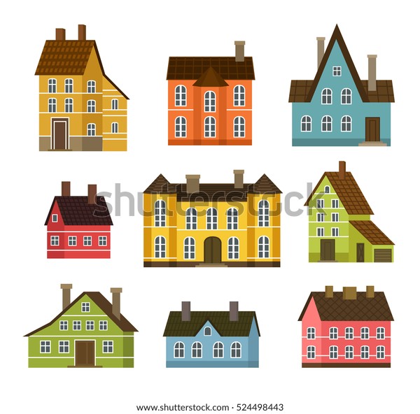 Colorful Residential House Set Vector Illustration: เวกเตอร์สต็อก (ปลอด ...