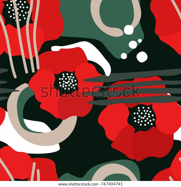 Colorful Seamless Pattern Poppies Decorative Bright Stock Vector ...