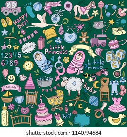 Colorful Set Baby Design Elements Hand Stock Vector (Royalty Free ...