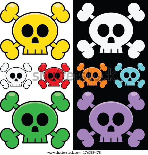 Colorful Set Cartoon Vector Skull Crossbones Stock Vector (Royalty Free ...