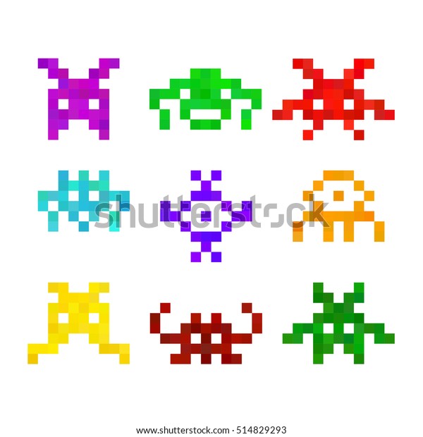 Colorful Set Funny Pixel Monsters Vintage Stock Vector (Royalty Free ...
