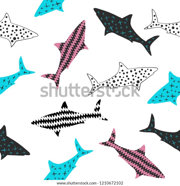 Colorful Sharks Seamless Pattern Exotic Fashion Stock Vector (Royalty ...