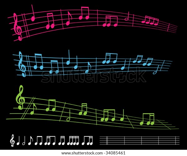 Colorful Sheet Music Notes On Black Stock Vector (Royalty Free) 34085461