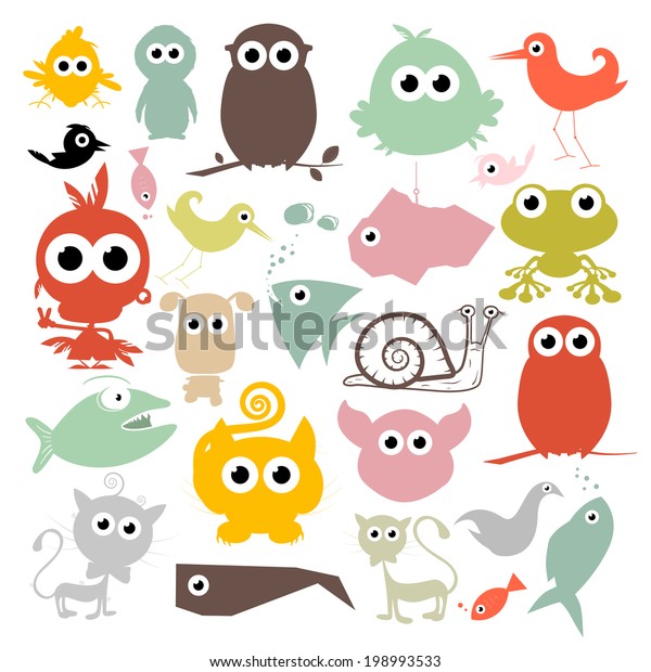 Colorful Simple Vector Animals Silhouette Set: เวกเตอร์สต็อก (ปลอดค่า ...