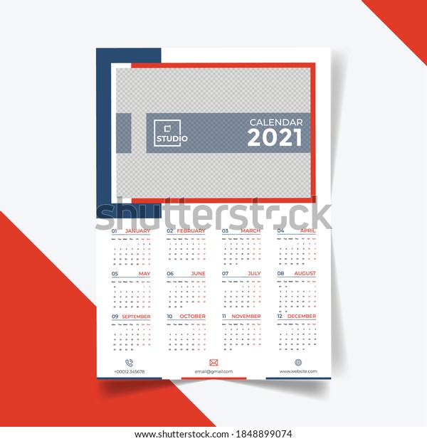Colorful Single Page Calendar Design 2021 Stock Vector (Royalty Free ...