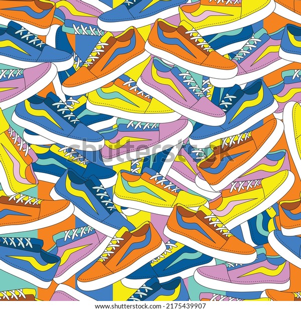 Colorful Sneaker Shoes Seamless Pattern Background Stock Vector ...