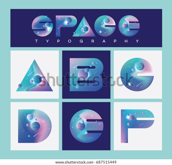 Colorful Space Typography Letters Collection Stars Stock Vector ...