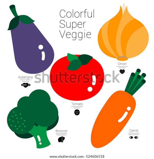 Colorful Super Veggie Five Colorful Vegetables Stock Vector (Royalty ...