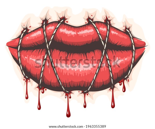 Colorful Tattoo Stitched Lips Isolated On Stock Vector (Royalty Free ...
