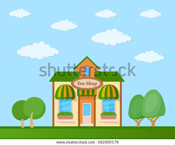 Colorful Tea Shop Front View On: vector de stock (libre de regalías ...