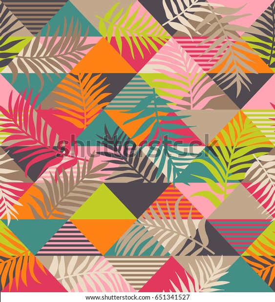 Colorful Tropical Leaf Triangle Seamless Pattern Stock Vector (Royalty ...