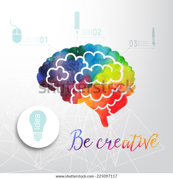 Colorful vector brain icon, banner and business icon. Watercolor ...