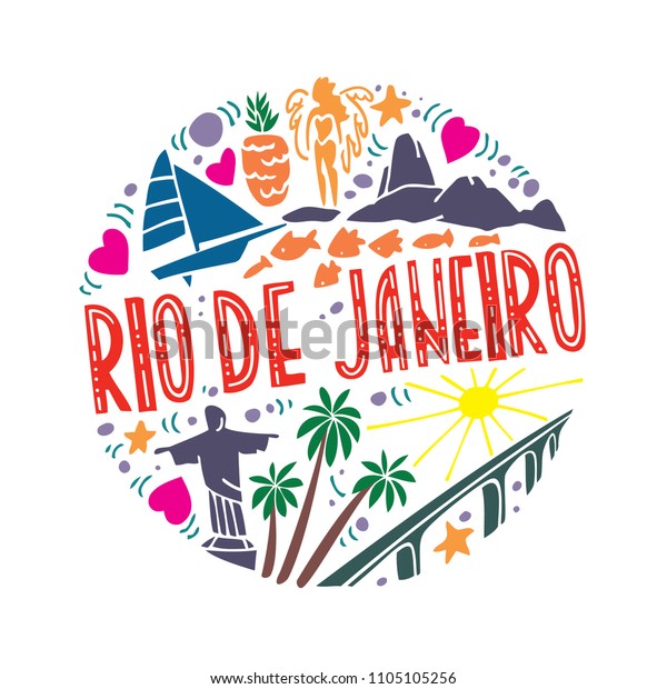 Colorful vector flat illustration of Rio de Janeiro. Round pattern with ...