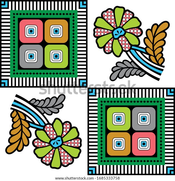 Colorful Vector Flower Block Pattern Design Stock Vector (Royalty Free ...