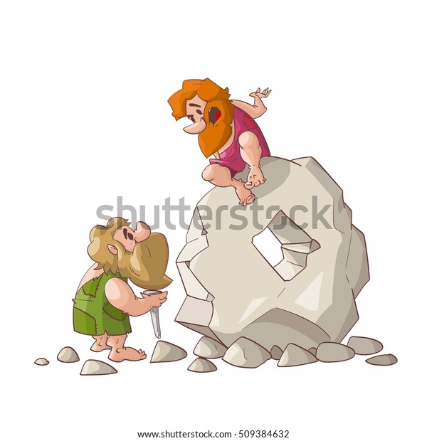 Colorful Vector Illustration Caveman Inventing Wheel Stock Vector ...