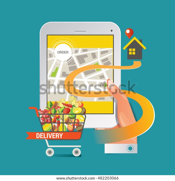 Colorful Vector Illustration Concept Online Ordering Stock Vector ...