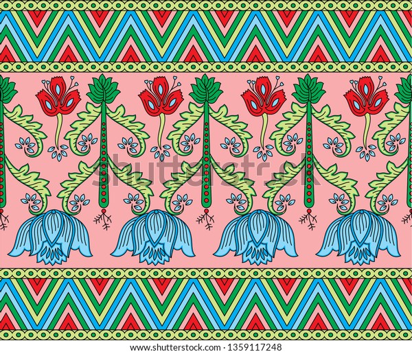 Colorful Vector Kalamkari Border Design Stock Vector (Royalty Free ...