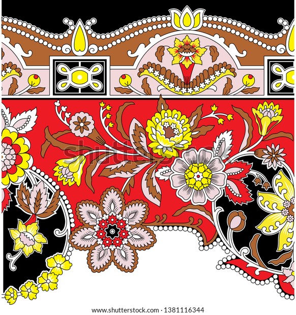 Colorful Vector Kalamkari Border Design: vetor stock (livre de direitos ...