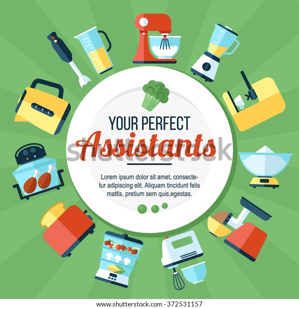 Colorful Vector Kitchen Appliances Poster Template Stock Vector ...
