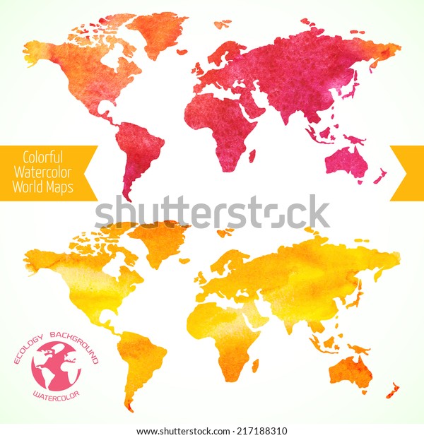 Colorful Watercolor World Maps Vector Illustration Stock Vector ...