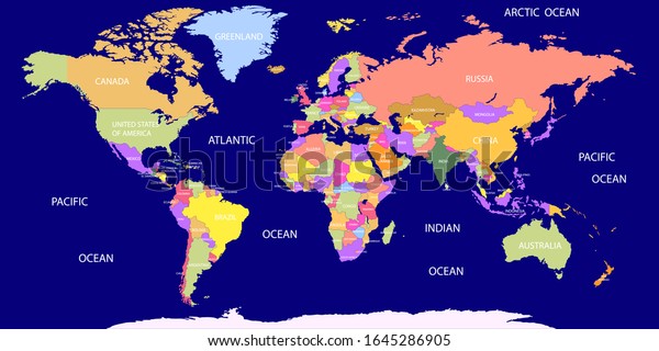 Colorful World Map All Countries Names 库存矢量图（免版税）1645286905 | Shutterstock