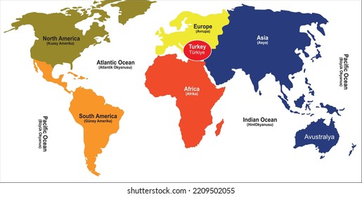 Colorful World Map Continents Stock Vector (Royalty Free) 2209502055 ...