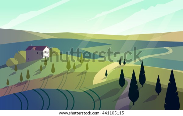 Colorfull Cartoon Flat Landscape Vector Illustration Stock Vector ...