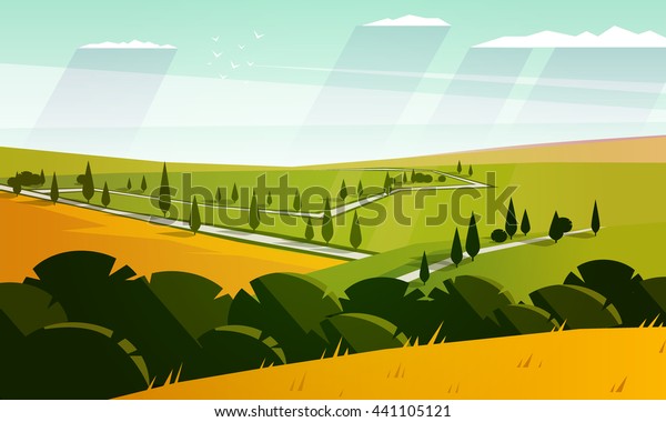 Colorfull Cartoon Flat Landscape Vector Illustration Stock Vector ...