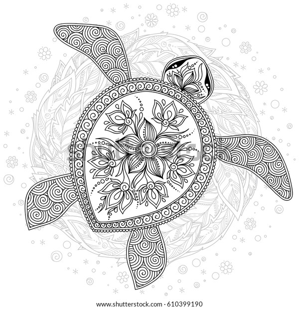 Coloring Book Adults Coloring Page Turtle Stock Vector (Royalty Free ...