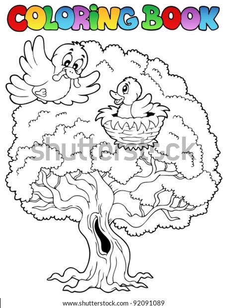 Coloring Book Big Tree Birds Vector Stock Vector (Royalty Free ...