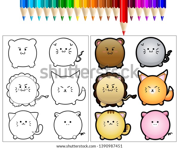 Vektor Stok Coloring Book Cartoon Wild Animals Collection (Tanpa ...