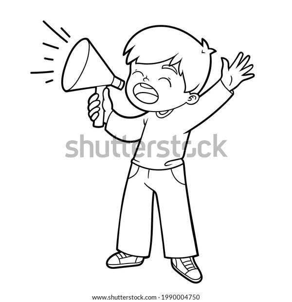 Coloring Book Children Boy Shouting Through Stock Vector (Royalty Free ...