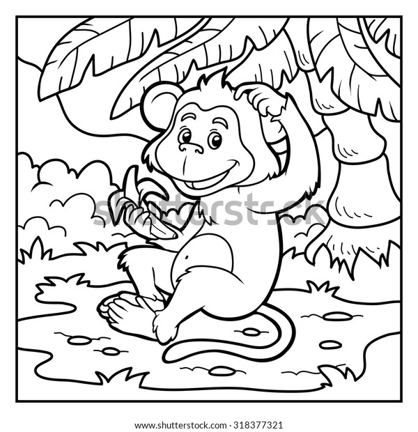 Coloring Book Children Little Monkey Banana Stock Vector (Royalty Free ...