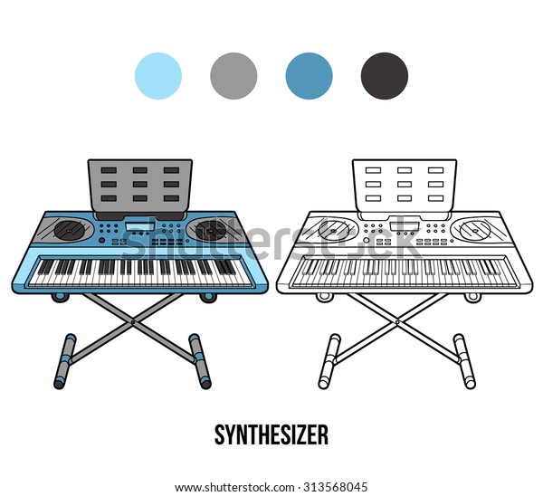Coloring Book Children Musical Instruments Synthesizer Stock Vector ...
