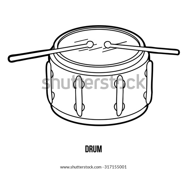 Coloring Book Children Musical Instruments Drum Stock Vector (Royalty ...
