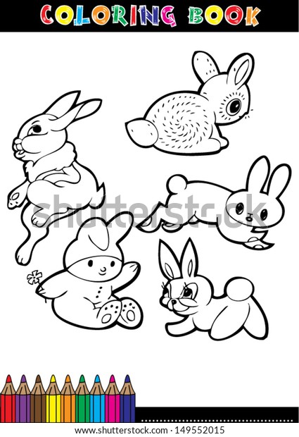 Coloring Book Children Rabbit Cartoons Illustrations Stock Vector ...
