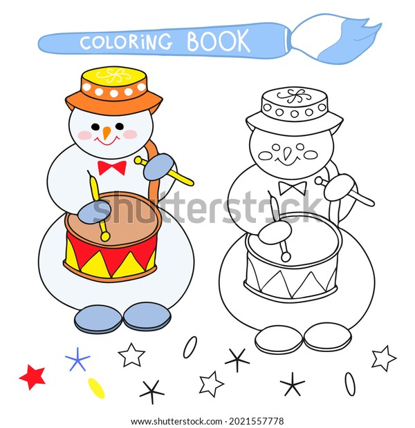 Coloring Book Children Snowman Drum Hand Stock Vector (Royalty Free ...