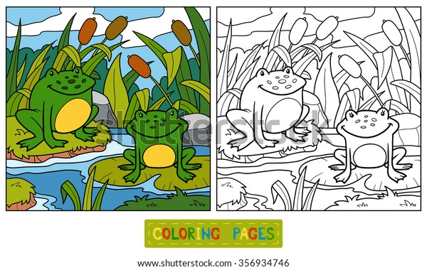 Coloring Book Children Two Frogs Swamp Stock Vector (Royalty Free ...