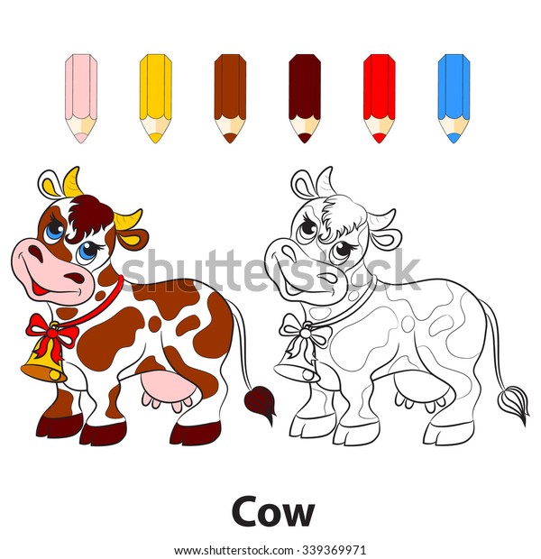 Coloring Book Cow Kids Layout Game Stock Vector (Royalty Free ...