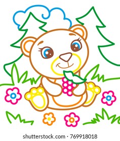 Coloring Book Cute Bear Eating Raspberries Stock Vector (Royalty Free ...