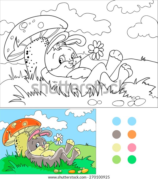 Coloring Book Cute Cartoon Rabbit Vector Stock Vector (Royalty Free ...