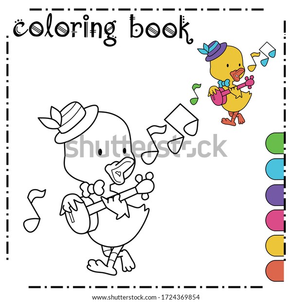 Coloring Book Cute Little Duck Singing Stock Vector (Royalty Free ...