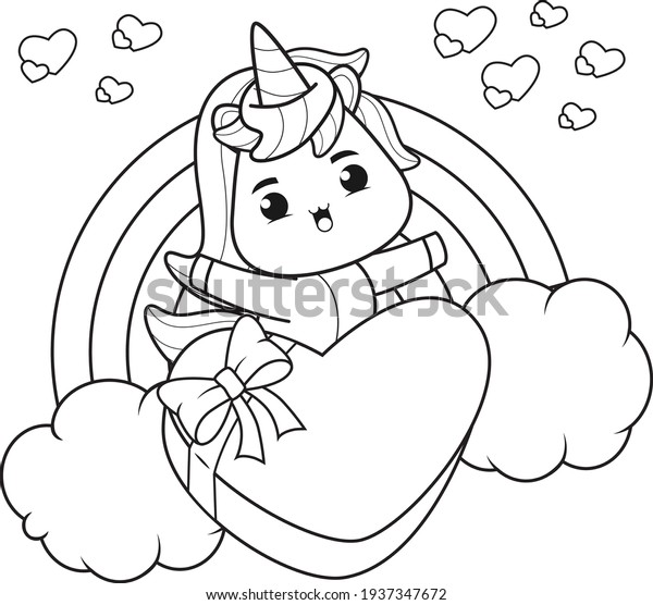 Coloring Book Cute Unicorn Valentines Day Stock Vector (Royalty Free ...