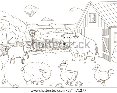 Coloring Book Farm Cartoon Educational Illustration Stock Vector ...
