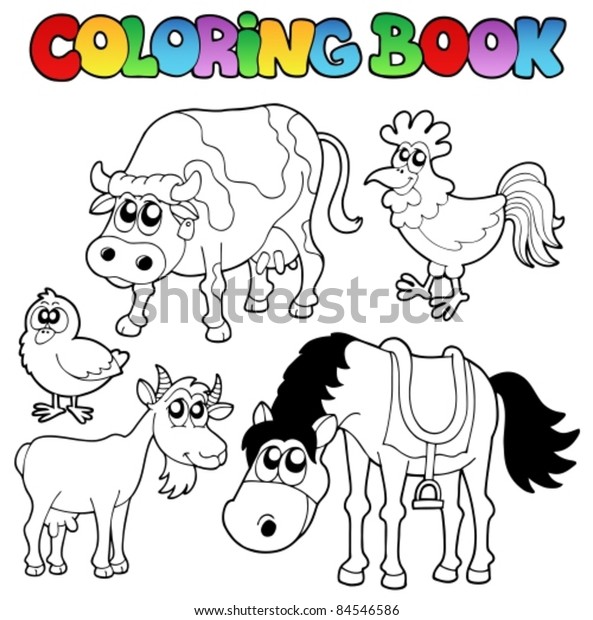 Coloring Book Farm Cartoons Vector Illustration Stock-vektor ...