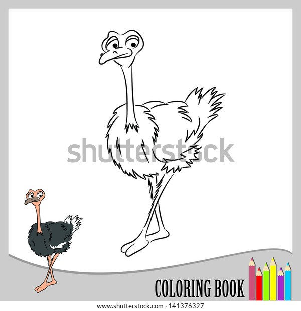 Coloring Book Funny Ostrich Vector Stock Vector (Royalty Free ...