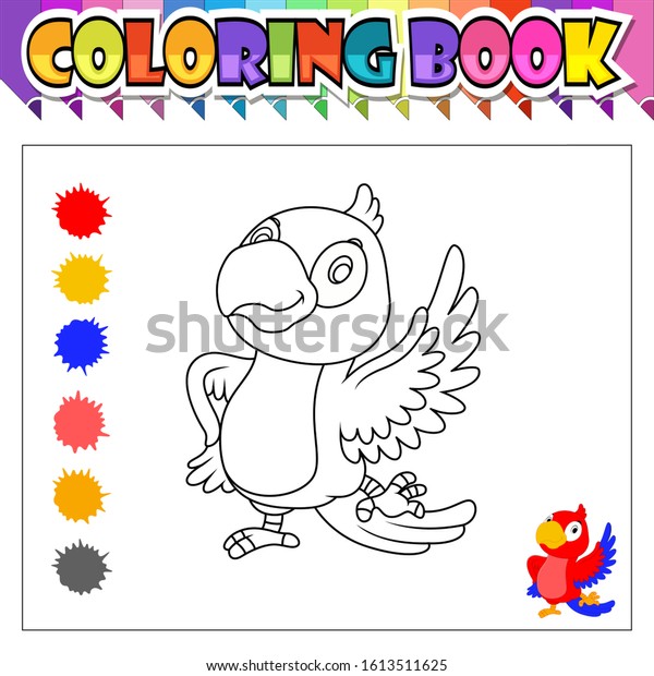Coloring Book Happy Bird Cartoon Illustration: เวกเตอร์สต็อก (ปลอดค่า ...