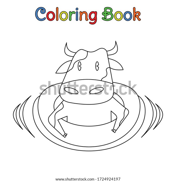 Stock vektor „Coloring Book Kid Cow Swimming Using“ (bez autorských ...